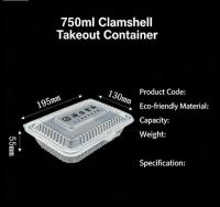 China 750ml Clear Hinged Lid PP Plastic Food Container Rectangular Shape For Ready Meals for sale