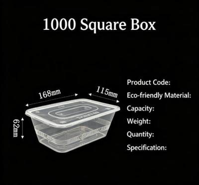 China 1000ml PP Rectangular Container Food Grade Rectangular Lunch Box For Ready Meals for sale