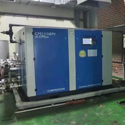 China Oil Less High Pressure Screw Air Compressor 40 Bar Micro Oil Pharmaceuticals 2.0MPa for sale