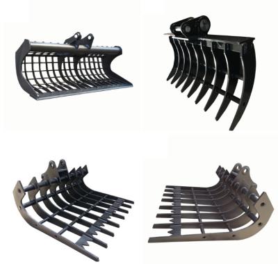 China Black Color Mini Excavator Root Rake Attachment Q355B Material for sale