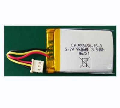 China Factory Price LP-523450P-1S-3 3.7V 950mAh Lithium Polymer Battery Pack Rechargeable Battery Pack for sale