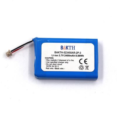 China Customized Rechargeable Lithium Ion Battery Pack 523450AR 3.7V 2400mAh for Electric Consumer Appliance for sale