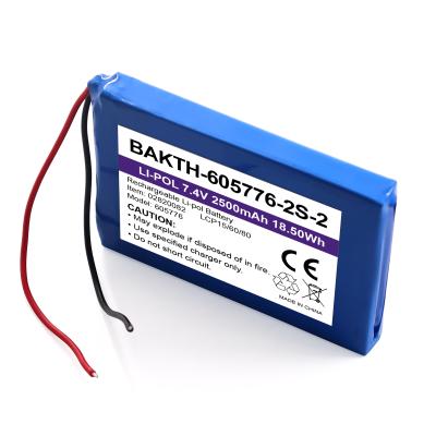 China BAKTH OEM Services 7.4V 2500mAh Rechargeable Lithium Polymer Battery Pack for sale