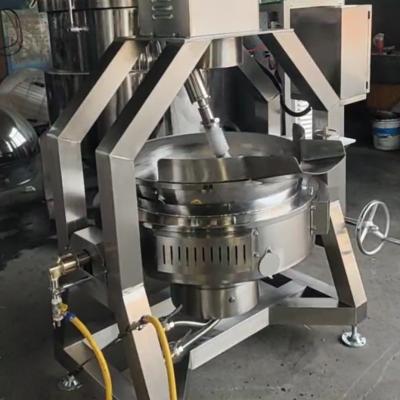 China 300L Gas Heating Tilting Jacketed Kettle 304 Stainless Steel Industrial Cooking Pot for Soup Sauce Broth Processing for sale