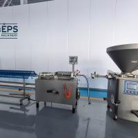 China Sausage Filling Line Vacuum Vane Filler High Speed Twisting Machine Servo Motor 6500kg/h 220L Hopper for sale