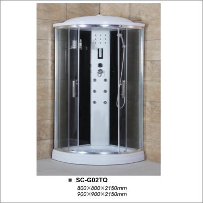 China Round Roof Chrome Profile Shower Cabin with Six Jets Shelf Hand Shower for sale
