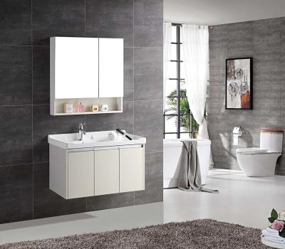 China Multi Layer Bathroom Vanity Cabinets Solid Wood Wall Mounted Modern Style for sale