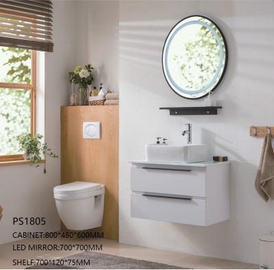 China Luxury Wall Hung Bathroom Vanities Cabinets With LED Mirror Hotel / Family Using for sale