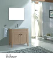 China Wood Grain Color Floor Mounted Bathroom Cabinets PVC Material with Glass Basin for sale