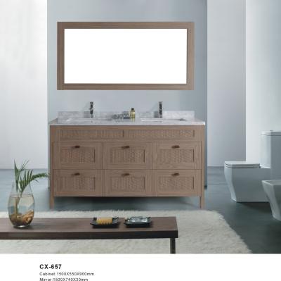 China 150cm Wide Floor Mounted Bathroom Cabinets with Double Basin and Six Drawers for sale