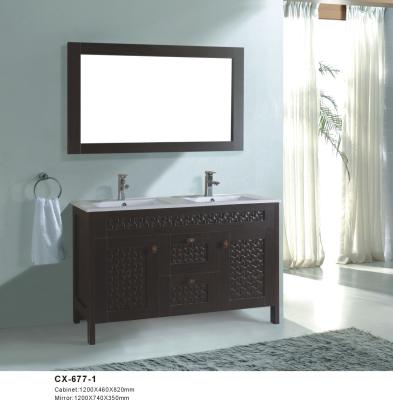 China Black Color PVC Floor Mounted Bathroom Cabinets 120cm Wide with Double Basin for sale