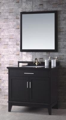China Solid Wood 36 Inch Single Sink Bathroom Vanity / Bathroom Floor Cabinet Black Color for sale