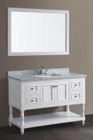 China Wooden Bathroom Vanity Cabinets 48′′ Floor Mounted With Mirror White Color for sale
