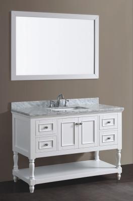 China Wooden Bathroom Vanity Cabinets 48′′ Floor Mounted With Mirror White Color for sale
