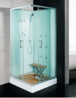 China Square Massage Bathroom Shower Cubicles With Stool Wooden Floor Frosted Glass for sale