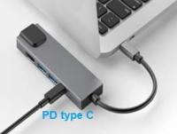 China 5 In 1 USB C Hub HDMI 4K RJ45 Ethernet PD Type C USB 3.0 USB 2.0 for sale
