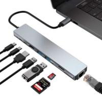 China 8 In 1 USB C Hub Adapter HDMI 4K RJ45 Ethernet PD Type C USB 3.0 SD TF for sale