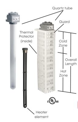 China Custom Electric Quartz Immersion Heater 500-30000W 120-600V Metal Elements Acid Solutions for sale