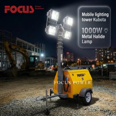 China 8.2M Height Mobile Lighting Tower With 1000W Metal Halide Lamp KUBOTA Engine Z482 for sale