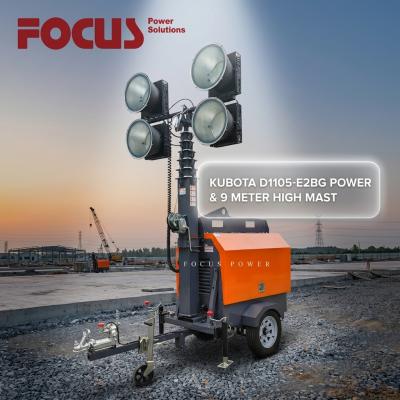 China Outdoor Use Kubota Mobile Lighting Tower With D1105-E2BG Engine 9 Meters Mast for sale