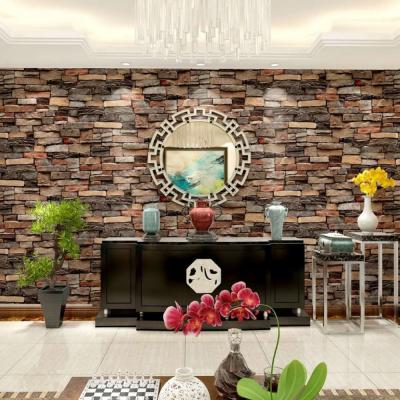 China Moisture-Proof PVC Vinyl Brick Stone Wallpaper Vintage Design 3D Brick Wallpaper Adhesive Paper Stickers for sale