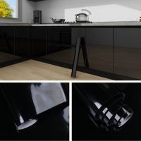 China Furniture Films Modern Black High Glossy Peel Stick Wallpapers Self-Adhesive Heat Resistant Oil Water Proof Plain Color Kitchen Decoration Film for sale