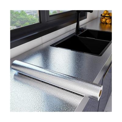 China Matt Silver Foil Kitchen Stickers Self-Adhesive Wallpaper for Countertops and Furniture for sale