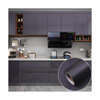 China Modern Design PVC Dark Gray Glossy Foil Sticker for Removable Furniture Wallpaper Kitchen Cabinet Door Paper for sale