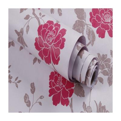 China 3D Red Flower Wallpaper 45cm Width PVC Vinyl Wall Covering for Home Decor Stickers for sale