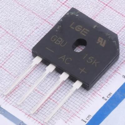 China Durable molded plastic silicon bridge rectifier LGE GBU15K with glass passivated junctions and UL 94V O rating for sale