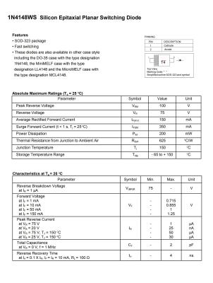 China High speed switching diode SEP 1N4148WS in SOD 323 package ideal for general purpose switching tasks for sale
