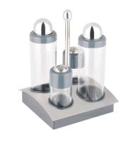 China 4Pcs Square Base Condiment bottle set SHKT-9211,Glass and Stainless steel for sale