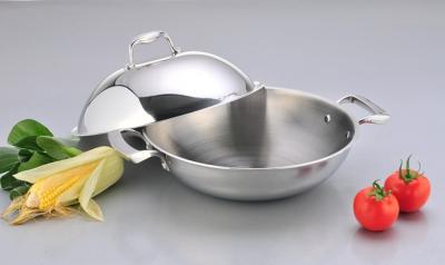 China 2Pcs 3-ply stainless steel cookware wok SHSW-1007 for sale