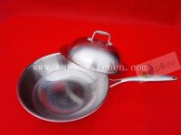 China Stainless steel wok,thickness 2.5mm with cast iron handle for sale