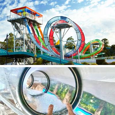 China Black Hole Water Slide 304 Stainless Steel FRP Inflatable Raft Body Ride 12m-17m Platform Height for sale