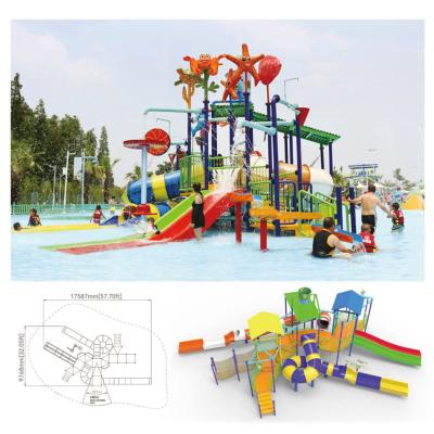China Fiberglass Steel Kids Water Slide Interactive Splash Play Commercial Aqua Amusement 304 Stainless Steel 12 Years Warranty for sale