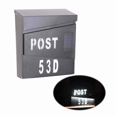 China Solar Powered Wall Mount Mailbox with LED Light Weatherproof & Modern Design Easy Installation Weather Resistant Energy Saving for sale