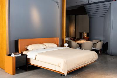 China Modern Luxury King Size Bed Set Italian Leather Upholstered Villa Bedroom Furniture for sale