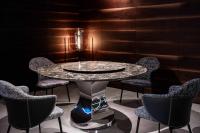 China Custom Luxury Round Marble Dining Table with Metal Base and Lazy Susan for sale