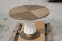 China Modern Bedside Table Round Wood Top Fluted Pedestal Base 50cm Height Bedroom Furniture for sale