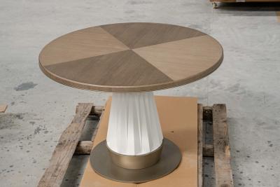 China Modern Bedside Table Round Wood Top Fluted Pedestal Base 50cm Height Bedroom Furniture for sale