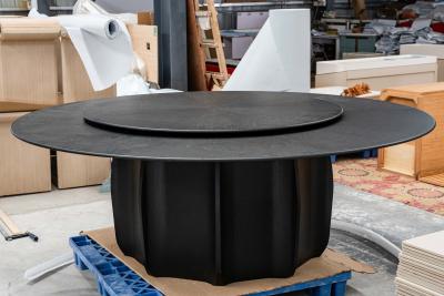 China Custom Round Black Coffee Table with Fluted Base and Integrated Lazy Susan 120cm for sale