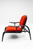 China Luxury Lounge Chair Sculptural Black Wood Frame Vibrant Red Upholstery for sale