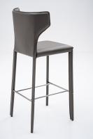 China Custom Luxury Bar Chair Grey Leather Upholstery Polished Metal Footrest 65cm Seat Height for sale
