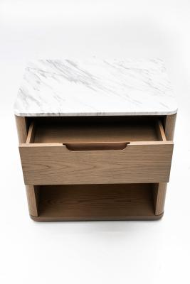 China Custom Luxury Bedside Table Marble Top Solid Wood Drawer Modern Bedroom Furniture 50cm for sale