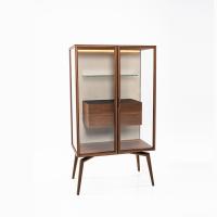 China Custom Solid Wood Display Cabinet With LED Light, Mid-Century Glass Door Storage Cabinet For Living Room & Wine Display for sale