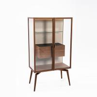 China Custom Solid Wood Display Cabinet With LED Light, Mid-Century Glass Door Storage Cabinet For Living Room & Wine Display for sale