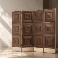 China Custom Luxury Folding Wood Screen, 4-Panel Room Divider with Embossed Geometric Pattern for Bedroom & Living Room Interiors for sale