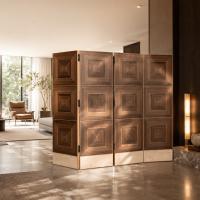 China Custom Luxury Folding Wood Screen, 4-Panel Room Divider with Embossed Geometric Pattern for Bedroom & Living Room Interiors for sale