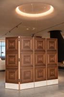 China Custom Luxury Folding Wood Screen, 4-Panel Room Divider with Embossed Geometric Pattern for Bedroom & Living Room Interiors for sale